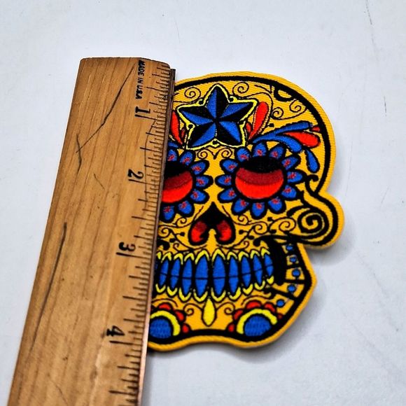 Other | Orangered And Blue Sugar Skulls Iron On Patch Dia De Los ...